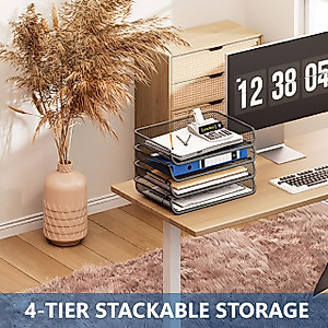 4 Pack - Simple Trending Stackable Office Desk Supplies Organizer, Desktop File Document Letter Tray Holder Organizer, Black