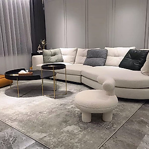 LUGSHIREE Ottoman Pouf Boucle Chair,Small Upholstered Tufted Foot Stool Sheep Ottoman for Living Room Bedroom Home Decor(White)…