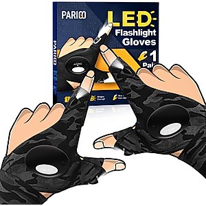 PARIGO LED Flashlight Gloves Gifts for Men Women-Valentines Day Gifts for Him Birthday Gifts for Dad Husband Him, Car Guy Unique Tool Cool Gadgets for Men Camping Accessories Fishing Gifts Camo