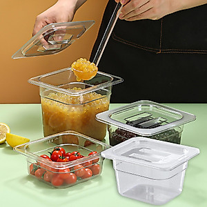 Cheardia 6 Pack 1/6 Size Polycarbonate Food Pans with Lids, Plastic Clear Restaurant Containers Salad Bar Containers for Fruits, Vegetables, Kitchen Food Prep, 4 Inch Deep