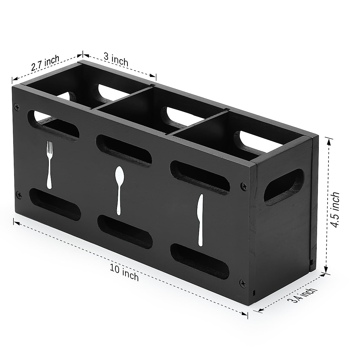 3 Compartment Wooden Kitchen Utensil Holder Organizer with 2 Adjustable Dividers,Silverware Organizer Farmhouse Utensil Caddy Crock for Counter Decor,Wall Mounted Kitchen Organizer and Storage Cutlery