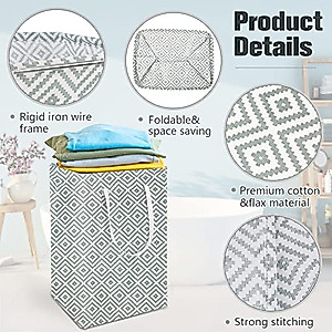 Letensh Laundry Baskets 2 Pack, 75L Foldable Laundry Hampers with Mesh Laundry Bag, Waterproof Dirty Clothes Hamper Organizer Freestanding Tall Laundry Bin with Handles for Laundry Room, Bedroom, Dorm