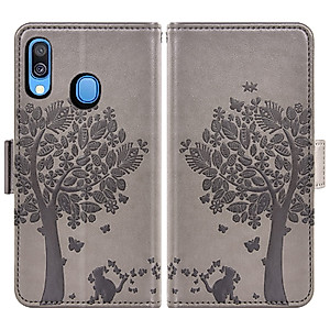 Asuwish Compatible with Samsung Galaxy A40 Wallet Case and Tempered Glass Screen Protector Flip Purse Accessories Wrist Strap Card Holder Cell Phone Cover for Glaxay A 40 Gaxaly 40A Women Men Gray