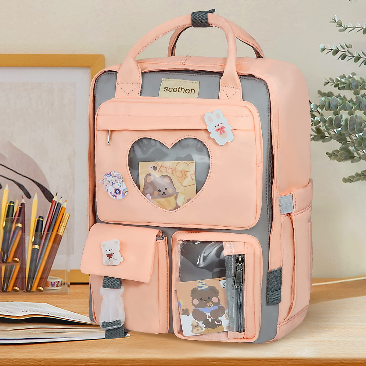 Kawaii Pin Display Backpack with Cute Pins - Cute Aesthetic Bookbag for Teen Girls & Elementary Middle School Girls