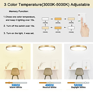 SOTTAE 12 Inch Brushed Gold Metal Flush Mount LED Ceiling Light,3000-5000K 20W Thin Round Ceiling Lamp,Modern Low Profile Ceiling Light Fixtures for Bedroom Living Room Kitchen Entryway Bathroom