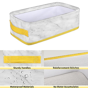 Tablerazzi White Marble Toilet Tank Topper Paper Basket with Handle, Abstract Marble Storage Basket for Organizing, Small Fabric Storage Bins for Bathroom Decor