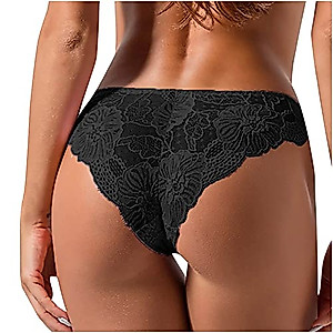 Kinple Womens Low-Waisted Brief Seamless Lace Bikini Elastic Cheeky Hipster Panties Ladies Comfortable Stretch Underwear Black