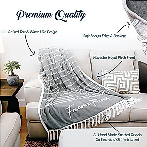 Pavilion - Forever Friend 50" x 60" Luxury Sherpa Tassel Raised Text Throw Blanket Bestie Best Friend Encouragement Housewarming Gift - Threaded Together