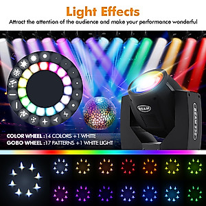 Ridgeyard 230w 7R 8 Prism DMX 512 Moving Head Zoom Light 16CH Beam Wash Spot GOBO Light DJ Disco Club Party Wedding Stage Christmas (2PCS)