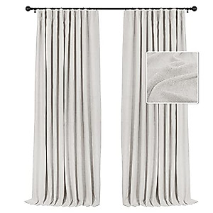 INOVADAY 100% Blackout Curtains for Bedroom 84 Inches Long, Clip Rings/Rod Pocket Linen Black Out Cute Curtains 2 Panels Set Thermal Insulated Curtains & Drapes for Living Room - Beige W50 x L84