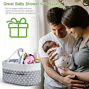 Baby Diaper Caddy Organizer, Rope Nursery Storage Basket with Removable Division Inserts, 3 Grids 8 Pouches, for Baby Boy or Girl Shower Gifts Newborn Essential Stuff Registry Must Haves Item