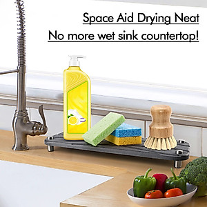 INFTYLE Sink Caddy, Instant Dry Sink Organizer, Sponge Soap Holder Dispenser, Kitchen Countertop Fast Drying Counter Tray Rack, Sink Diatomaceous Pedestal Stand Riser with Stainless Steel Feet