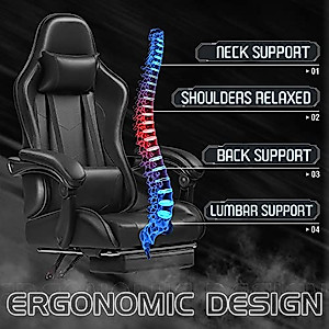 Homall Gaming Chair, Video Game Chair with Footrest and Massage Lumbar Support, Ergonomic Computer Chair Height Adjustable with Swivel Seat and Headrest (Black)