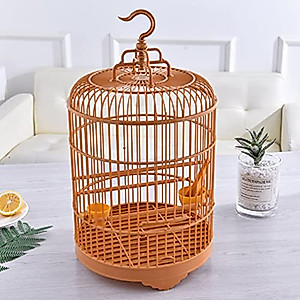 Small Bird Cage Bird Cage Plastic Round Bird Cage with Feeding Bowls and Standing Poles - Hanging Bird Cage for Parakeet Budgie Cockatiel Lovebird Finches Canary - Brown, 10 x 18 Bird Cages