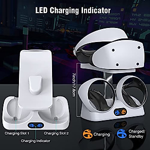 Dobe PSVR 2 Charging Station for PSVR2 Controller, PS5 VR2 Charging Station with VR Headset Display Stand, PSVR2 Charging Dock with Led Indicator, Type-C Cable & 2 Magnetic Charger Clasps