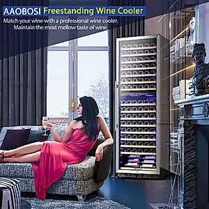 AAOBOSI Wine Cooler Dual Zone 24 Inch, 176 Bottles Wine Refrigerator, Freestanding Wine Fridge with Intelligent Temperature Memory & Humidity Control Compressor Cooling, Quiet Operation