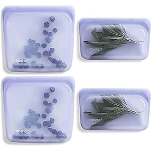 Stasher Silicone Reusable Storage Bag, 4-Pack Lunch/Travel (Lavender) | Food Meal Prep Storage Container | Lunch, Travel, Makeup, Gym Bag | Freezer, Oven, Microwave, Dishwasher Safe, Leakproof
