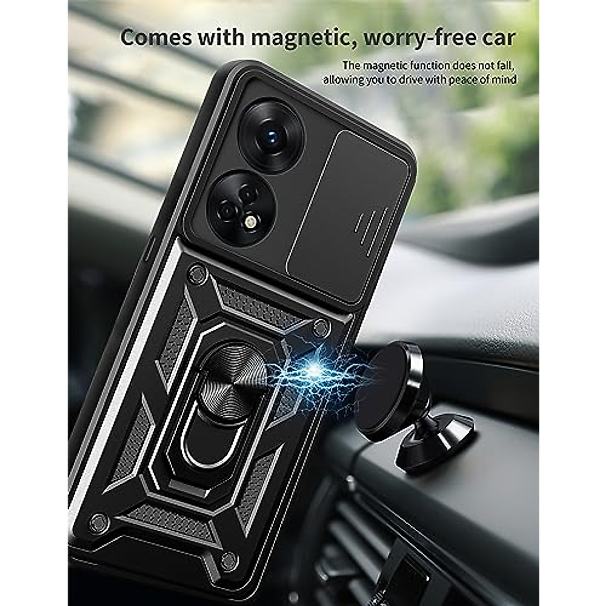 Ysnzaq Case for Oppo A98 6.72", Heavy Duty Shockproof Lens Protective Phone Cover with Magnetic Stand for Oppo A98 SJ Navy