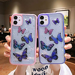 wzjgzdly Butterfly Bling Clear Case Compatible with iPhone 11, Glitter Case for Women Cute Slim Soft Slip Resistant Protective Phone Case Cover for iPhone 11 6.1 inch - Purple