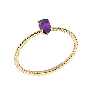 Dainty 10k Yellow Gold Stackable Oval-Shaped Amethyst Rope Engagement/Promise Ring (Size 7)