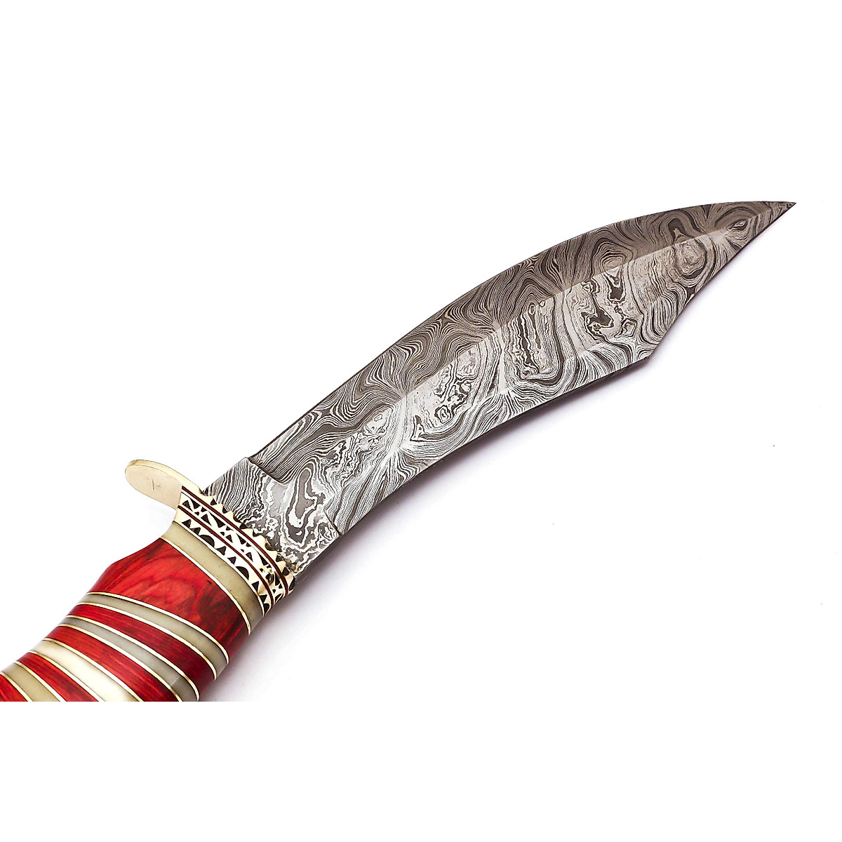 Skokie Knives Custom Hand Made Damascus Steel Hunting Bowie Knife Handle Camel Bone (Red)