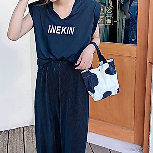 Chezi Animal Print Corduroy Mini Tote Bag 10x8x4 (milky cow)