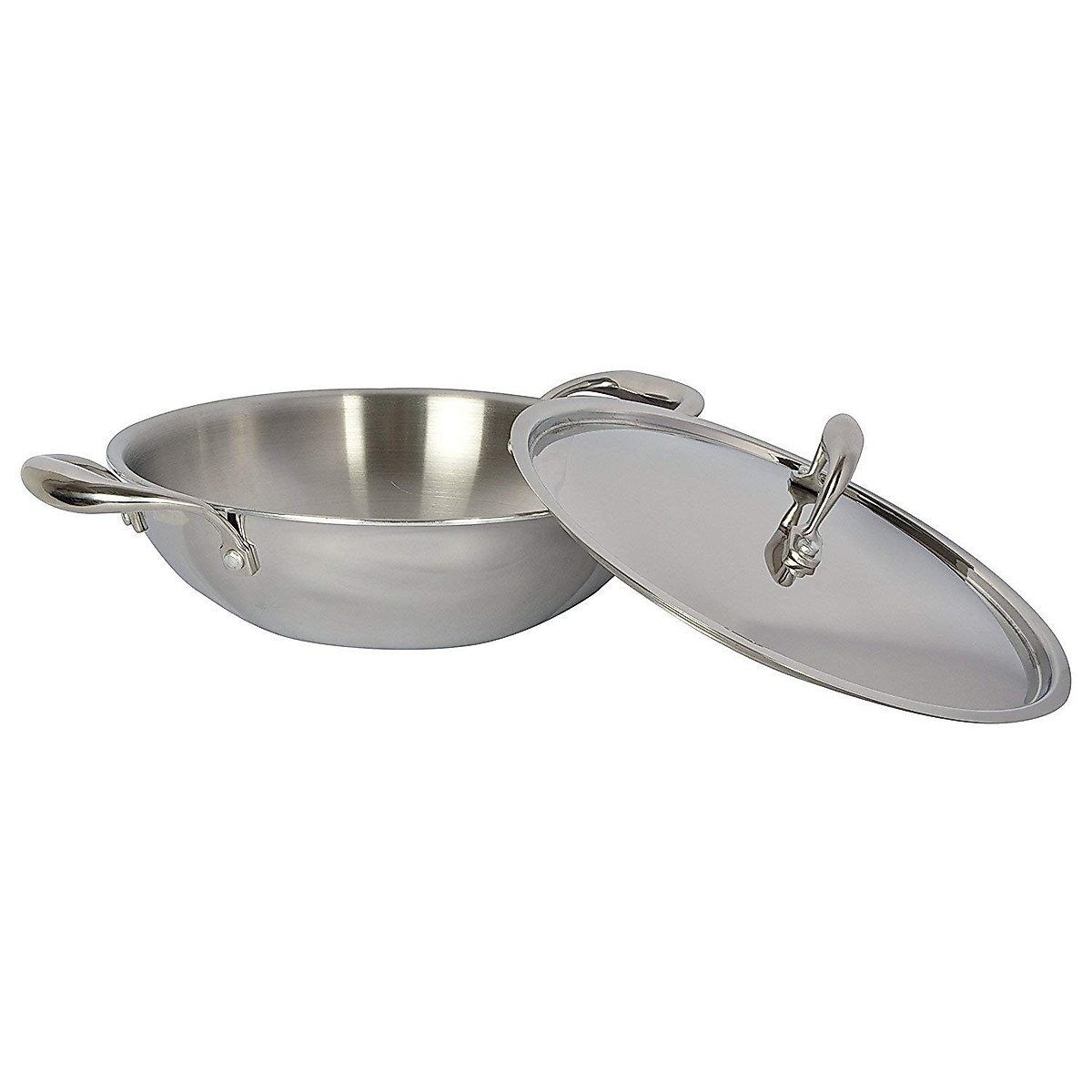 Vinod Cookware Food Grade 3.7 Litre Induction Friendly Platinum (TRI PLY) 18/8 Stainless Steel Kadai with Stainless Steel Lid (28cm, 3.7 Litre)