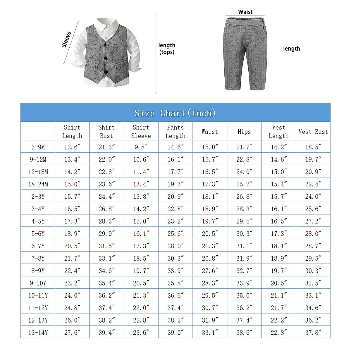 Boys Dress Clothes Set, 3PCS Baby Boy Formal Suits with Bowtie Dress Shirt + Suspender Pants + Suit Vest Wedding Clothing Outfits for Boys， Grey Zsl， 18-24 Months = Tag 90
