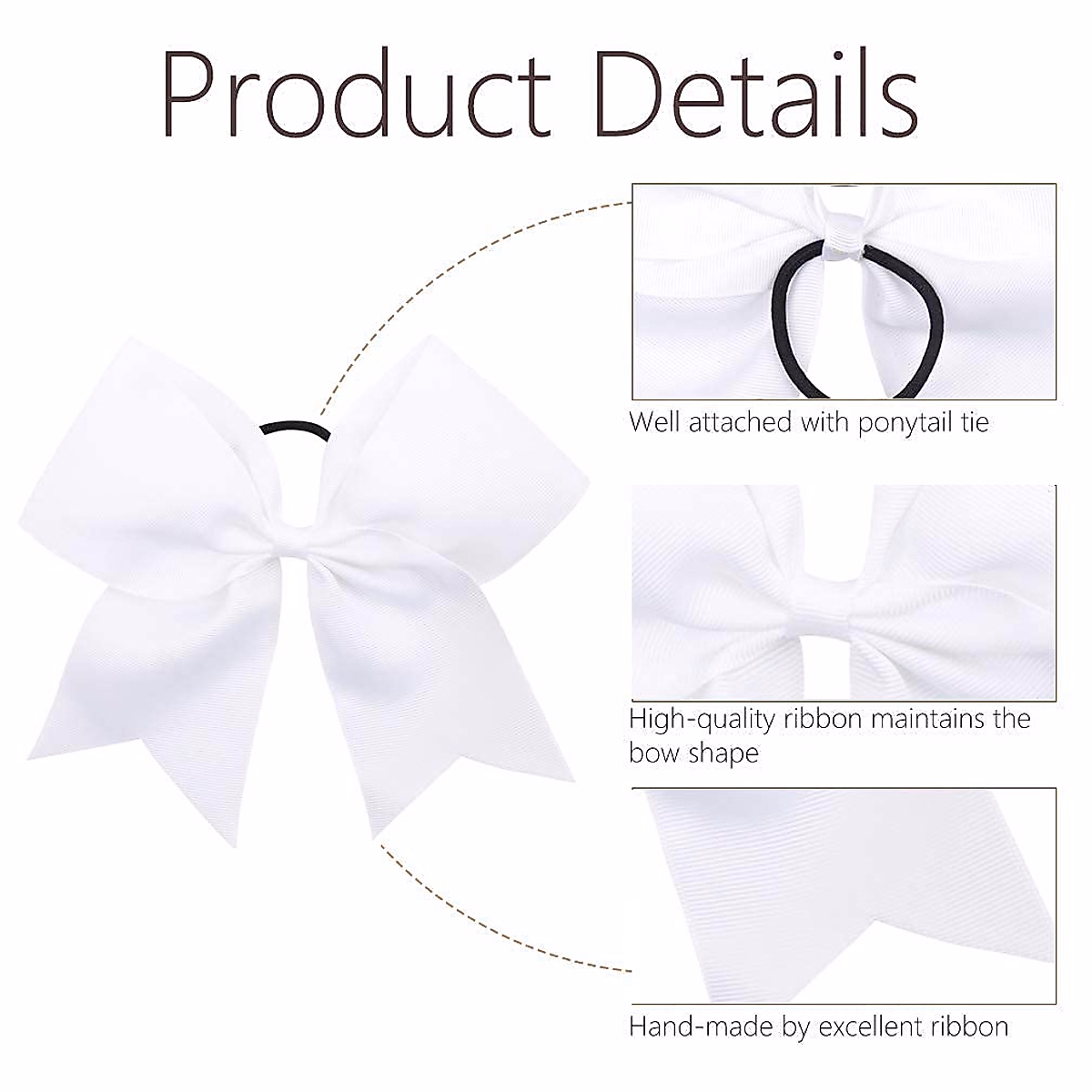 Oaoleer 8inch Jumbo Large Cheer Bows Ponytail Holder Elastic Band Handmade Boutique Hair Accessories for Cheerleading Teen Girls College Women Sports (1PCS, White)