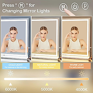 Gvnkvn Makeup Vanity Mirror with Lights 32" x 24" Large LED Makeup Mirror, Light up Mirror with 10X Magnification and USB Charging Port, with Dimmable 3 Modes, Touch Screen Control Round Black