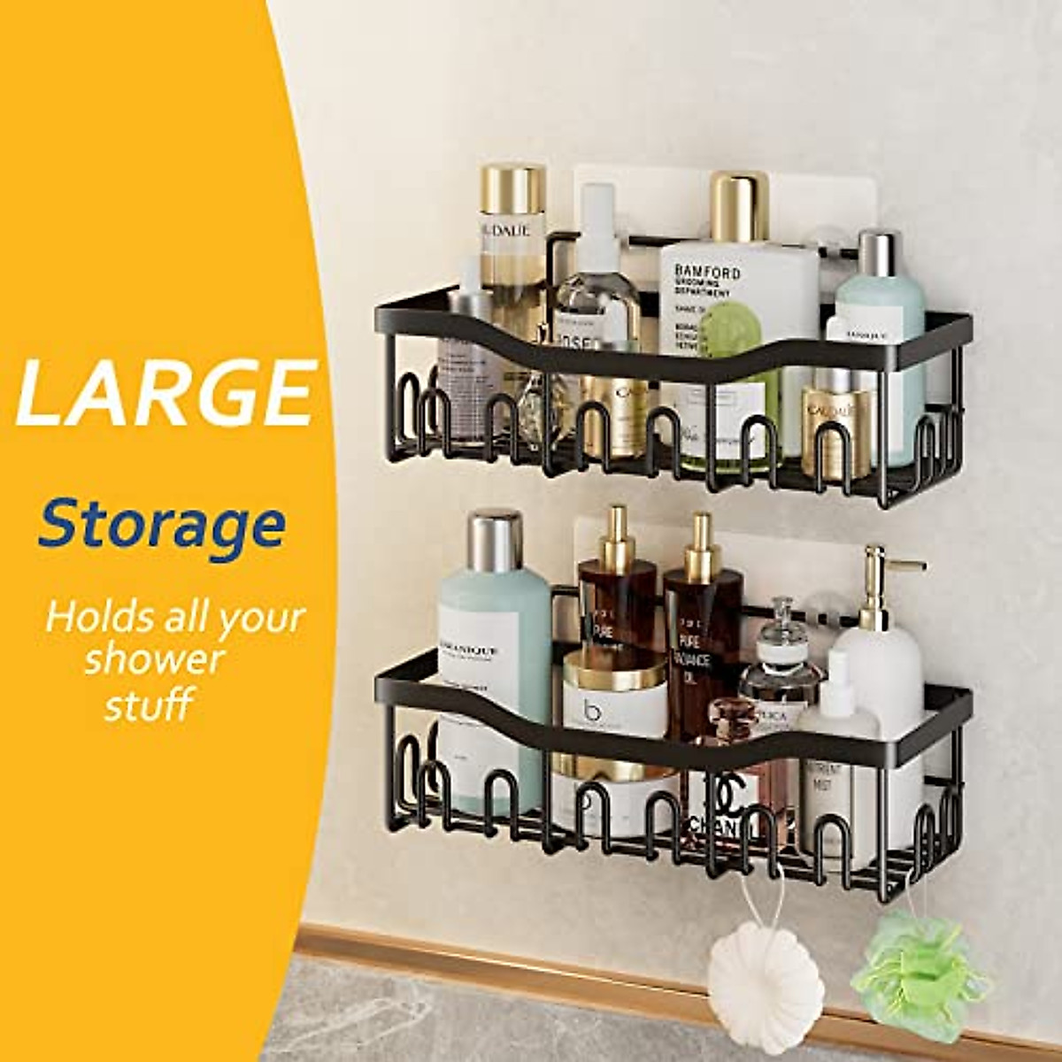 Shower Caddy, Bathroom Shower Organizer [5-Pack], Self Adhesive Shower Shelves, Shower Shelf for Inside Shower Rack, Stainless Steel Rustproof Bathroom Storage, Wall Mounted Shower Accessories, Black