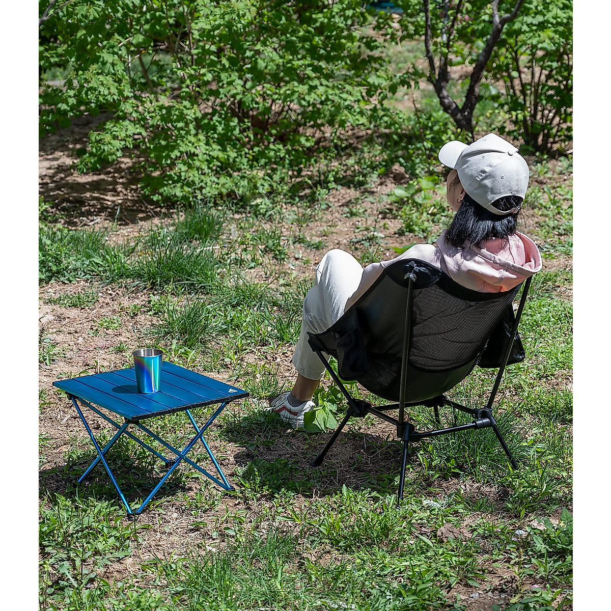 iClimb 1 Anti-Sinking Large Feet Chair and 1 Solo Mini Folding Table Bundle, Ultralight Compact for Single Adult Outdoor Backpacking Hiking Camping Beach Concert