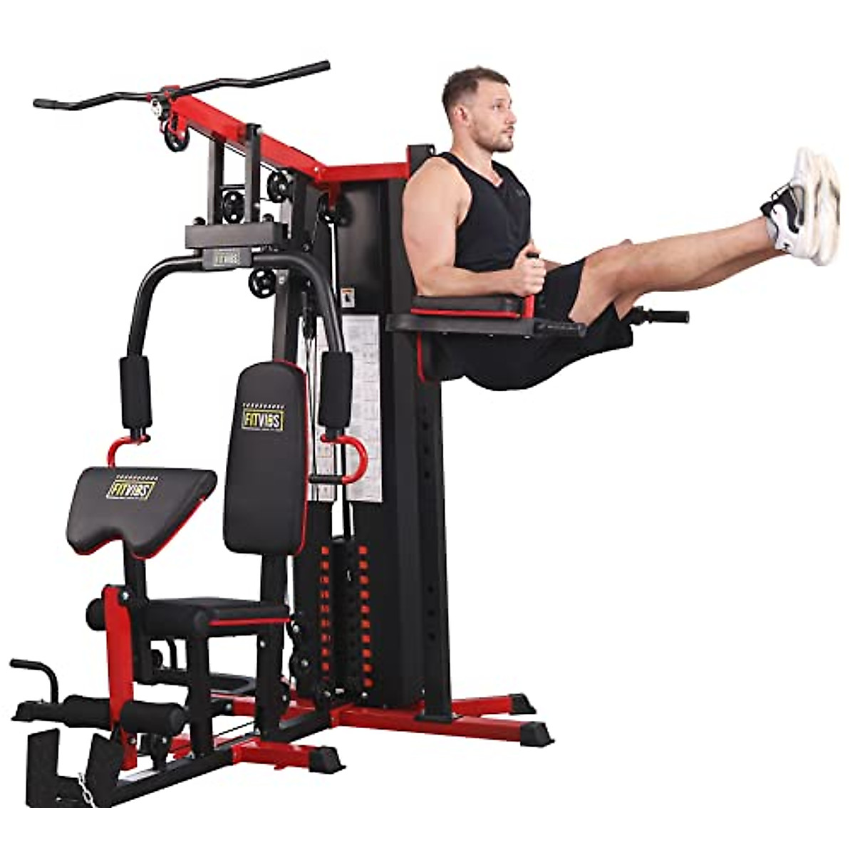 BalanceFrom Multifunctional Home Gym System Workout Station with Leg Extension, Preacher Curl, Pushup, Dip and Situp Stand, 122.5LB Weight Stack, Model 900