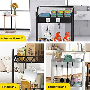 4 Pack Hanging Cup Holders with 8 Hooks, Rolling Utility Cart Accessories Under Sink Organizer Accessories Kitchen Storage Accessories Office Storage Supplies Bathroom Organizer Accessories