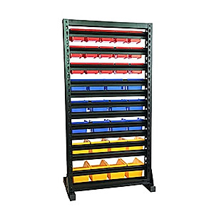 King's Rack Hanging Bin Rack Storage System Heavy Duty Steel Rack Organizer Shelving Unit w/ 35 Plastic Bins in 8 tiers