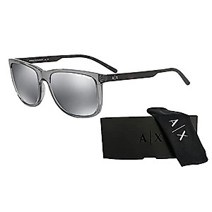 Armani Exchange AX4070S 82396G 57MM Shiny Grey/Mirror Black Pillow Sunglasses for Men + BUNDLE with Designer iWear Complimentary Care Kit