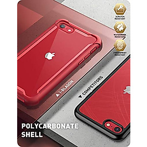 i-Blason Ares for iPhone SE Case 2022 (3rd Gen), [Built-in Screen Protector] Dual Layer Rugged Clear Bumper Case for iPhone SE 2022/ iPhone SE 2020/ iPhone 8/ iPhone 7 (Red)