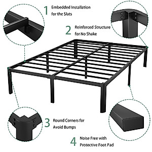 OLALITA Black Metal Bed Frame - Sturdy Metal Platform Bed Frame Queen Size Easy Assembly, Heavy Duty, No Box Spring Needed (Modern 14", Queen)