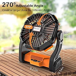 Portable Camping Fan with LED Lantern - Cordless Rechargeable Battery Powered Fan, 270°Pivot Personal USB Desk Fan, 4 Speed Quiet Table Fan, 32Hrs Battery Operated Tent Fan for Travel, Picnic (Orange)