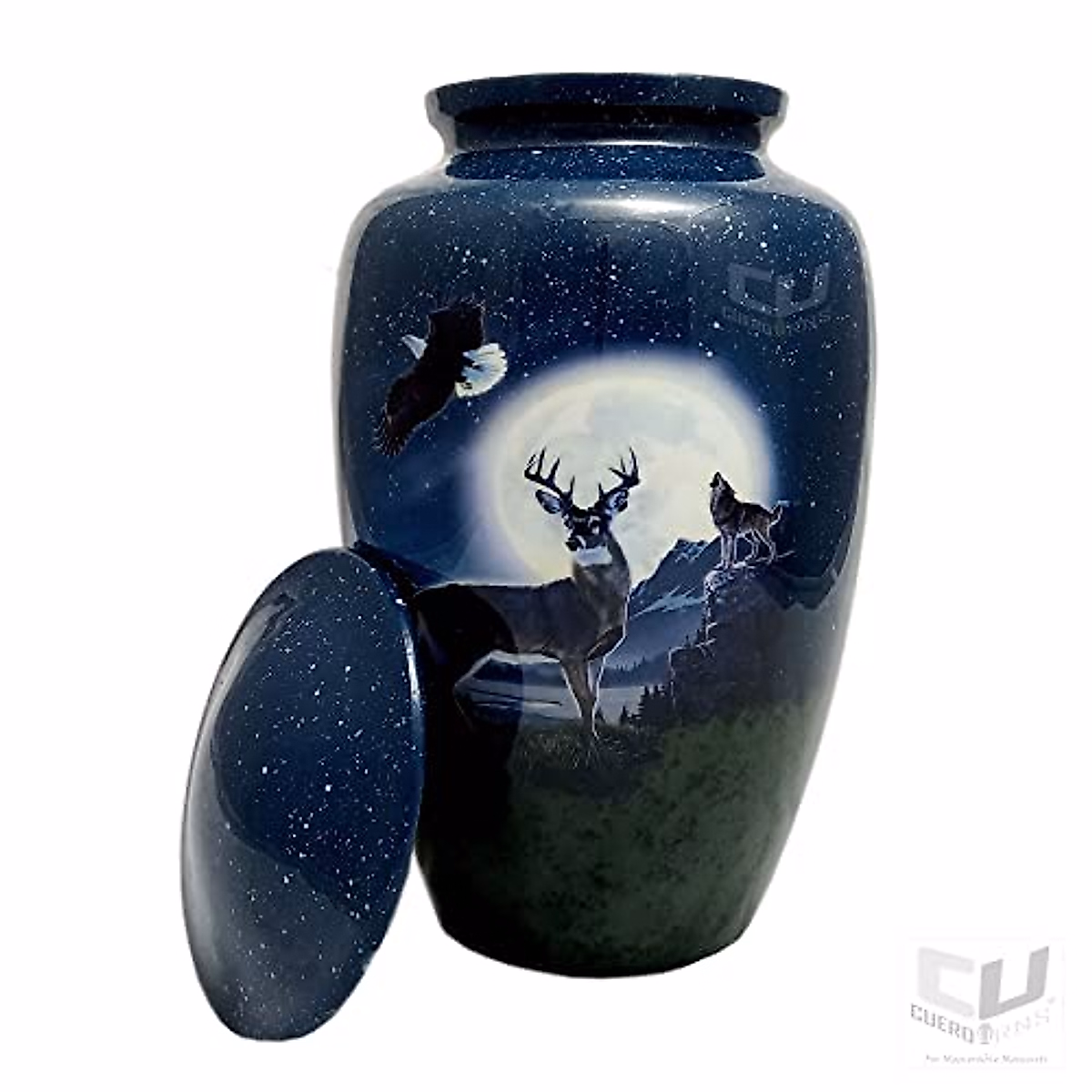 CUERO URNS - Beautiful Deer, Eagle and Wolf with Moon Cremation Urn for Adult Human Ashes with Velvet Bag - Affordable Funeral Urn Male Or Female Urn