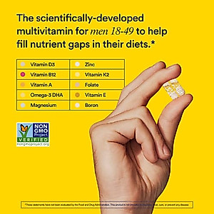 Ritual Multivitamin for Men 18+ with Zinc, Vitamin A and D3 for Immune Function Support*, Omega-3 DHA, B12, K2, Gluten Free, Non-GMO, Mint Essenced, 30 Day Supply, 60 Vegan Capsules