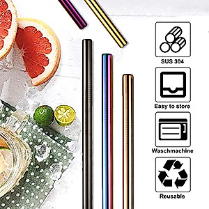 7 Pcs 8.5" Reusable Boba Drinking Straws 304 Stainless Steel Straws Set with 2 Cleaning Brushes Wide Metal Straw for Bubble Tea Milkshakes Smoothie Bar Accessory (Gold)
