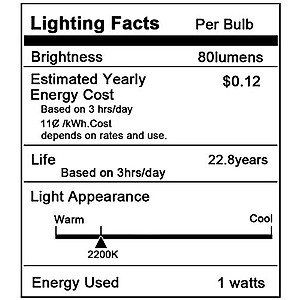 G40 Low Watt Light Bulb Edison LED Bulb Mini Globe Light Bulbs 1W Equivalent to 10Watt Incandescent E26 Screw Base Led Bulbs Ultra Warm White 2200K, Non Dimmable (G40g-2pack)