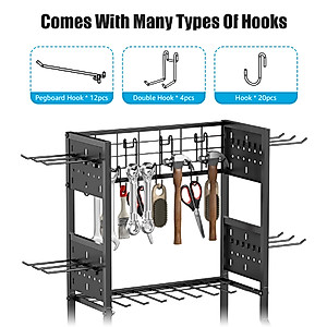 CCCEI Garage Small Power Tools Organizer Floor Stand, Drill and Battery Storage Rack with Charging Station, All Metal Tool Shelf with Pegboard and Hooks, Gift for Men.