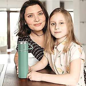 MUCR 500ml/17 OZ Stainless Steel Coffee Thermo Vacuum Flask Set, Insulated Water Bottle with Three Cup for Hot and Cold Drinks, Green