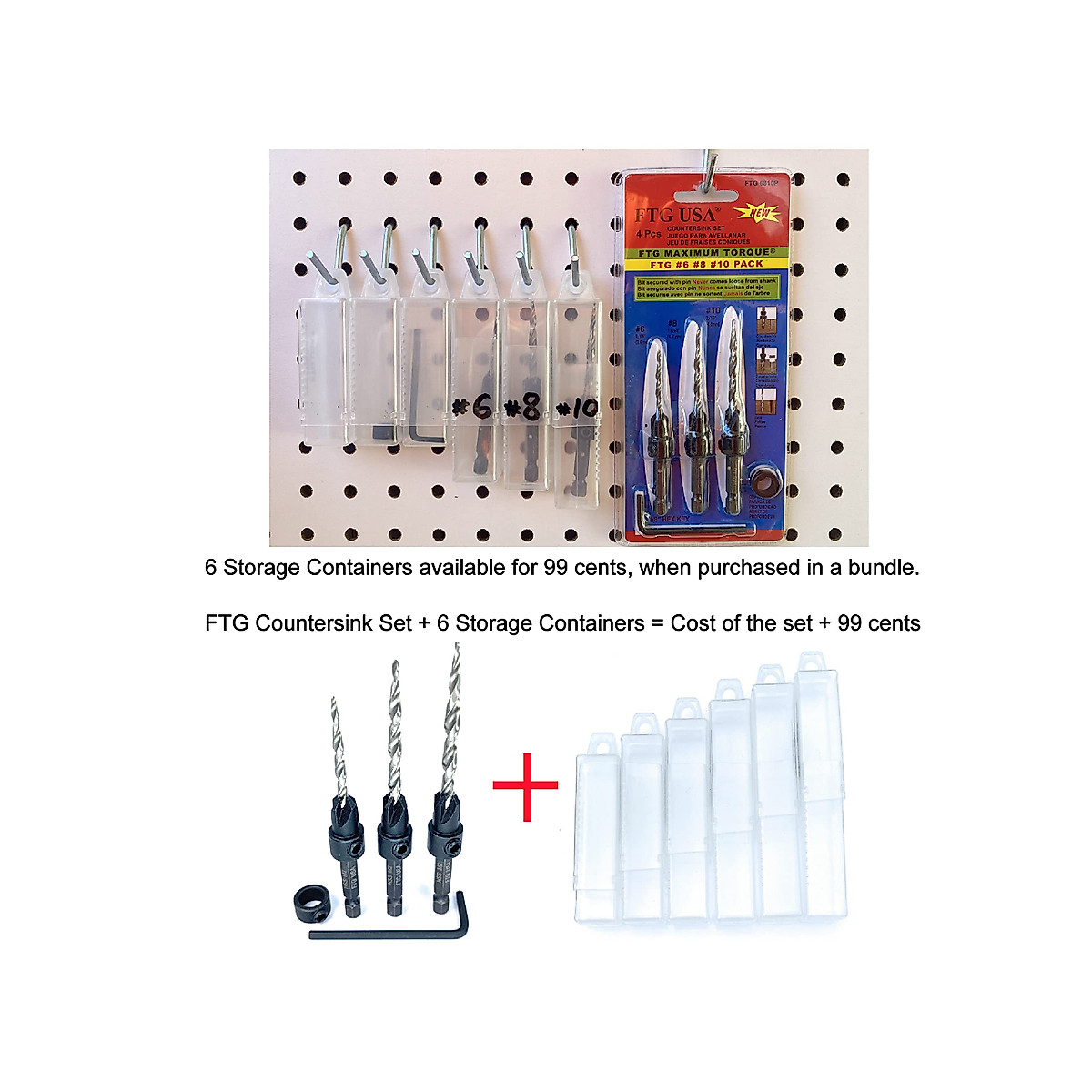 FTG USA Adjustable Wood Countersink Drill Bit Set #6#8#10 with Tapered Drill Bit for Woodworking