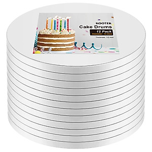 Kootek Cake Boards Drum 10 Inch Round, 1/2" Thick Cake Drums, Cake Decorating Supplies White 12 Pack Sturdy Cake Corrugated Cardboard for Multi-Layer Cakes