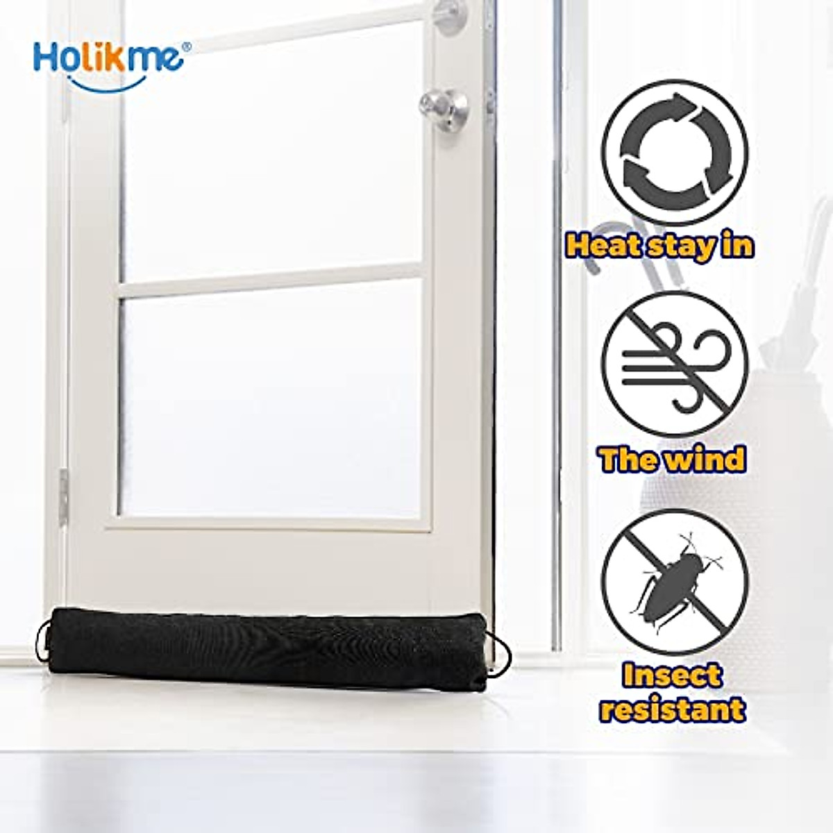 Holikme Weighted Door Draft Stopper 36inch, Heavy Duty Under Door Draft Blocker Bottom Door Seal Noise and Air, Door Guard Saving Energy, Black