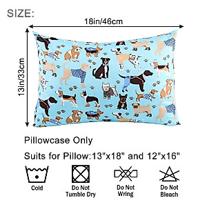 Cloele Kids Toddler Pillowcase Envelope Travel Pillowcase Baby Pillow Cover Fits Pillows Sized 12x16 or 13x18-1 Pack Soft Children’s Bedding Pillowslip Case for Boys and Girls - Blue Dog