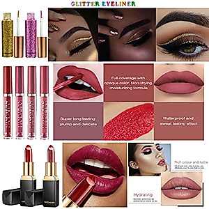 All in One Makeup Set Holiday Gift Box Essential Starter Bundle Include Eyeshadow Concealer Lipstick Lip Gloss Mascara Eyeliner Eyebrow Pencil Lip Balm Face Powder - Full Makeup Kit for Women